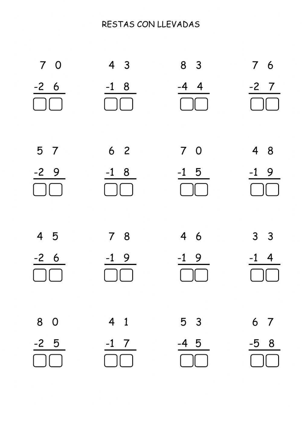 Fichas de restas con llevadas [2024] ️ Descarga 100% Gratuita