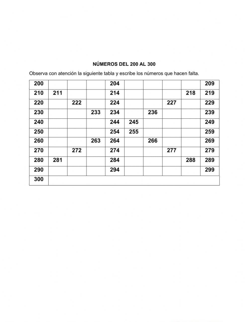 Fichas de números del 200 al 300 [2024] ️ Descarga 100% Gratuita